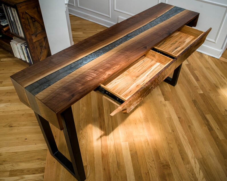 Highly Figured Walnut River Console Table With Silver Epoxy - Etsy