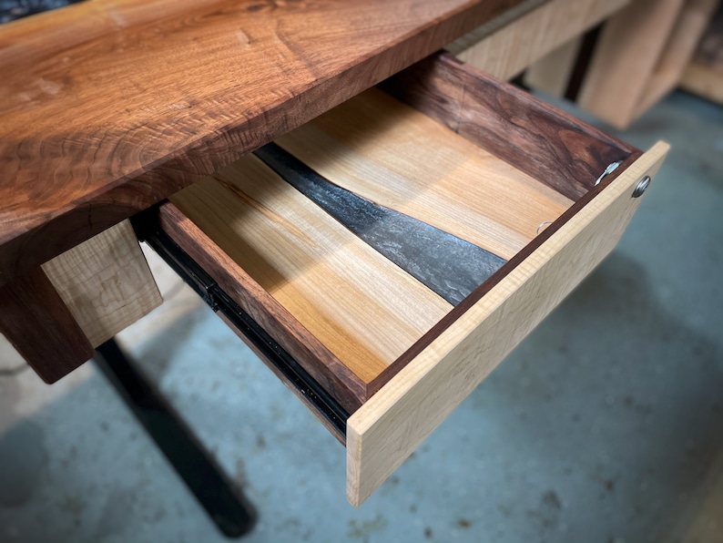 Walnut & Curly Maple River Desk With Motorized Legs - Etsy