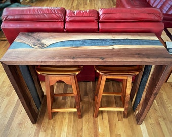 Highly Figured Walnut River Console Table With Silver Epoxy | Etsy