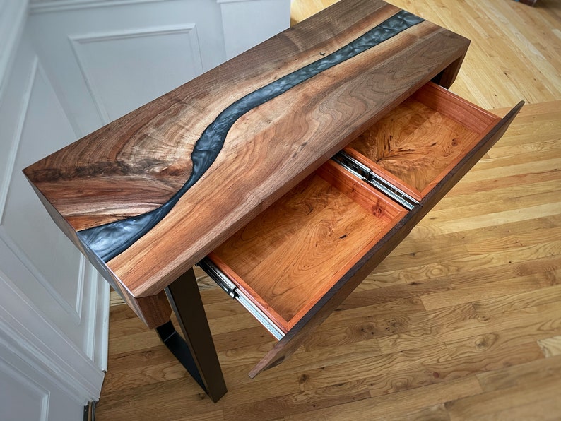 Highly Figured Walnut River Console Table With Silver Epoxy - Etsy