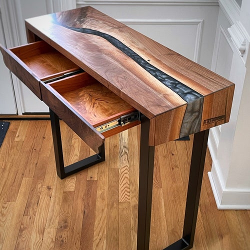 Highly Figured Walnut River Console Table With Silver Epoxy - Etsy