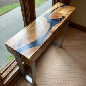 Olivewood River Console Table With Cobalt Resin/epoxy - Etsy