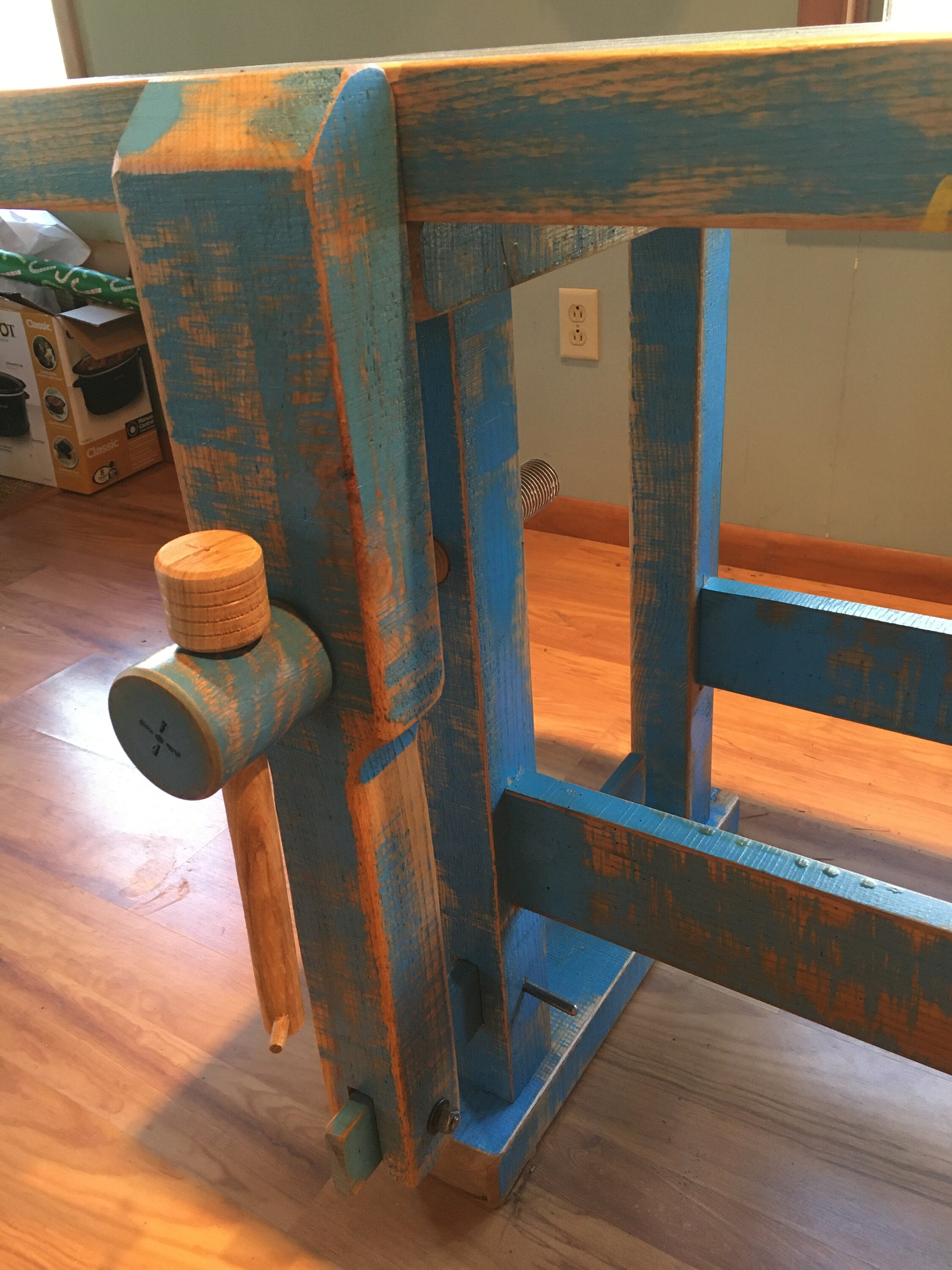 VINTAGE CARPENTER WORKBENCH (red Oak, Faded Blue Paint) - Etsy