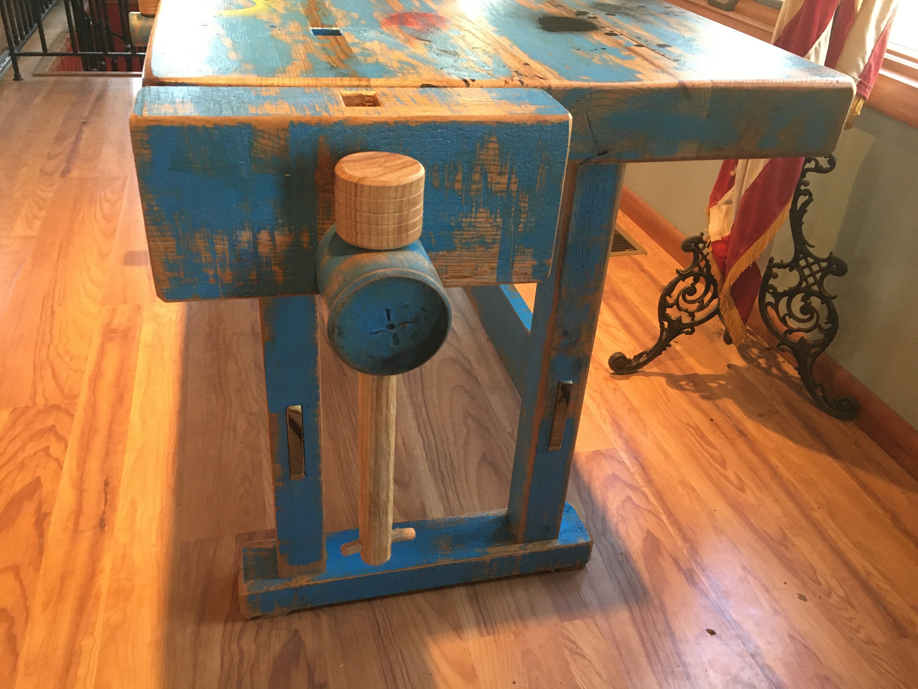 VINTAGE CARPENTER WORKBENCH (red Oak, Faded Blue Paint) - Etsy