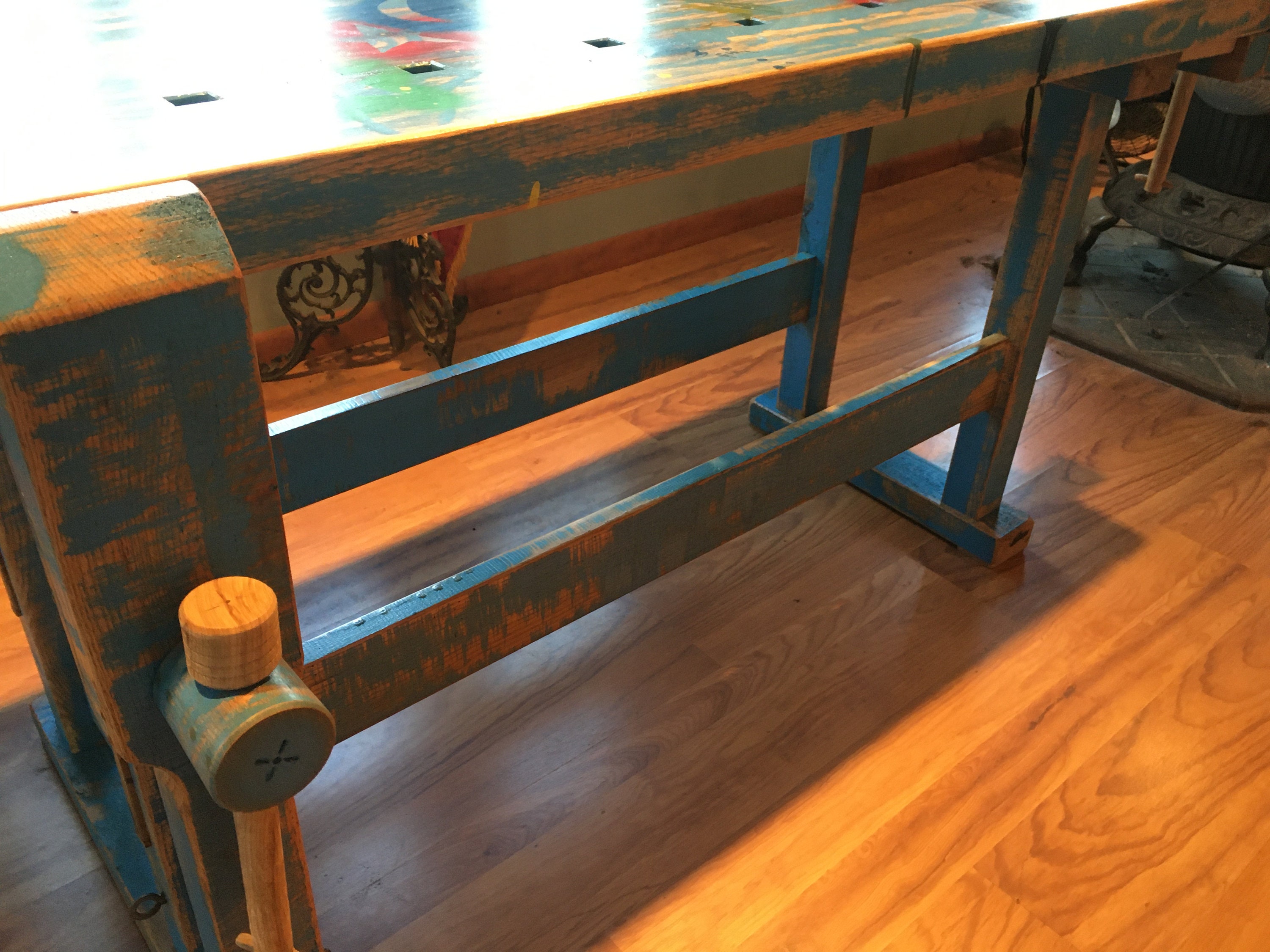 VINTAGE CARPENTER WORKBENCH (red Oak, Faded Blue Paint) - Etsy