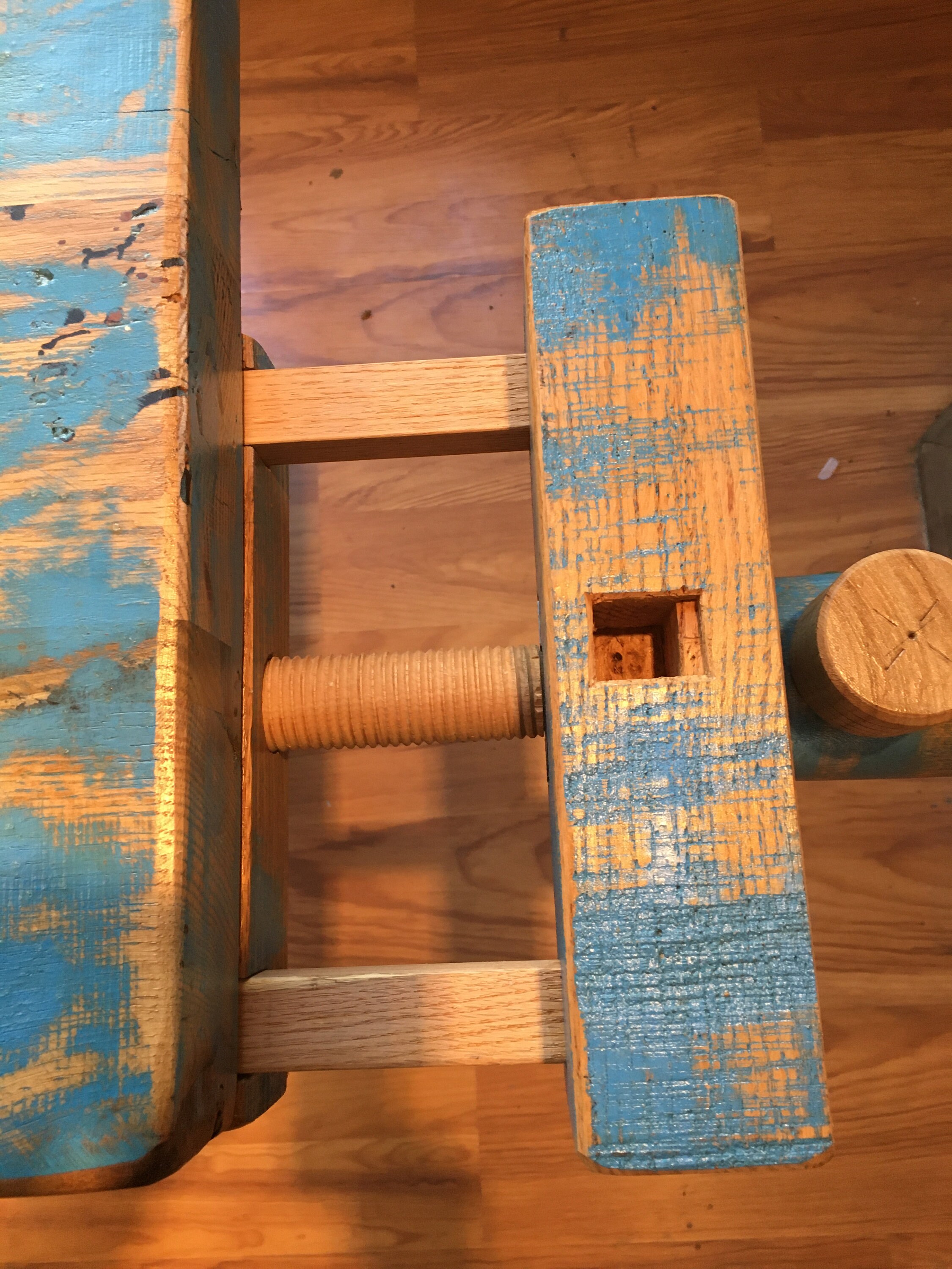 VINTAGE CARPENTER WORKBENCH (red Oak, Faded Blue Paint) - Etsy