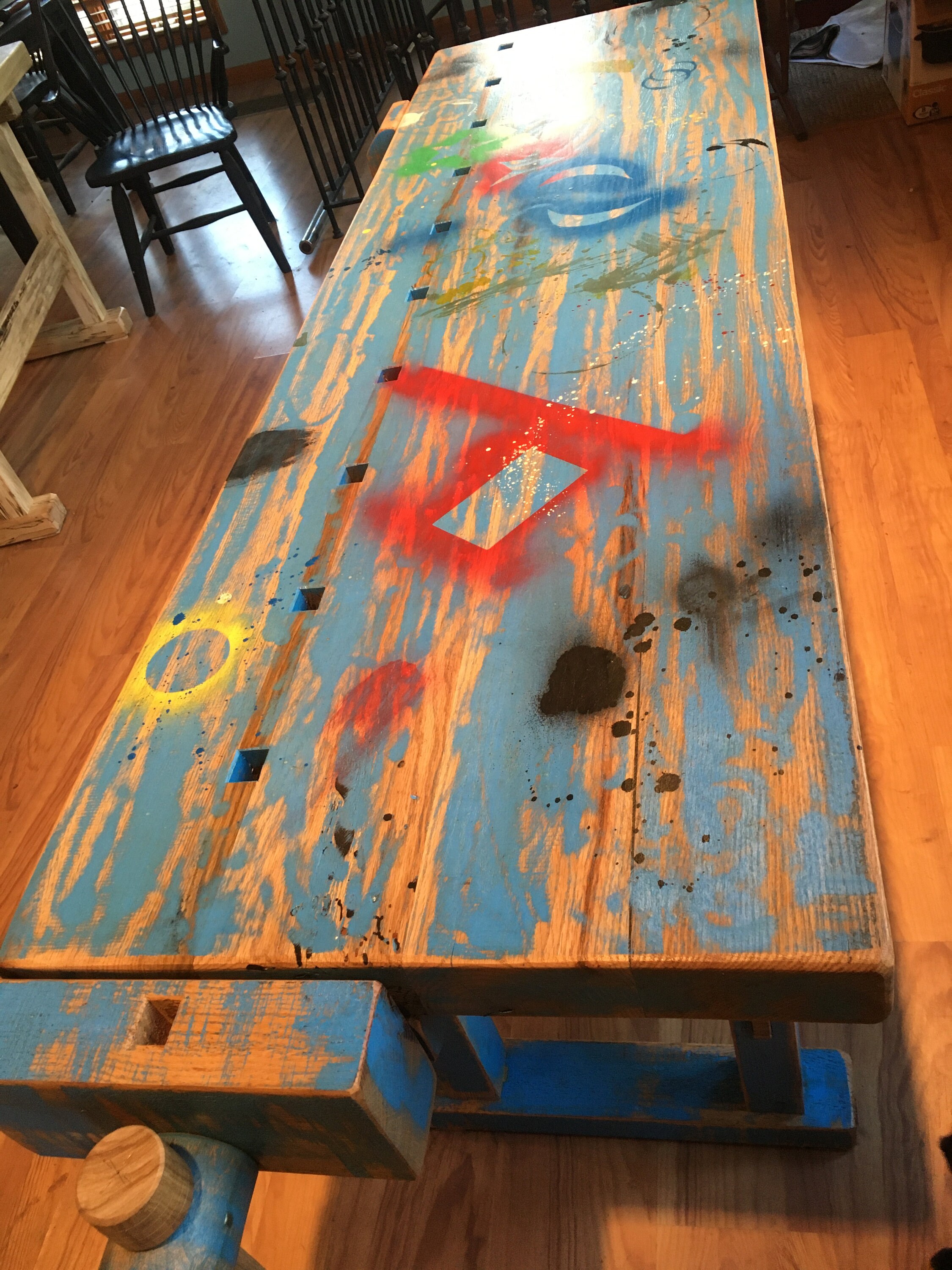 VINTAGE CARPENTER WORKBENCH (red Oak, Faded Blue Paint) - Etsy