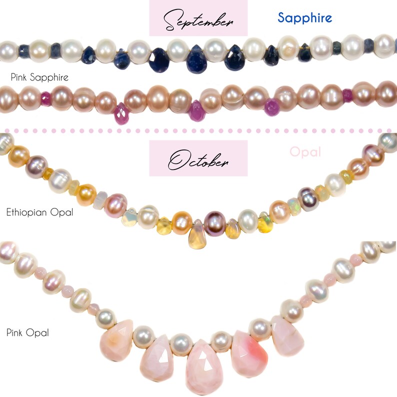 White Pearl and Gemstone Necklace Real Pearl & Birthstones - Etsy