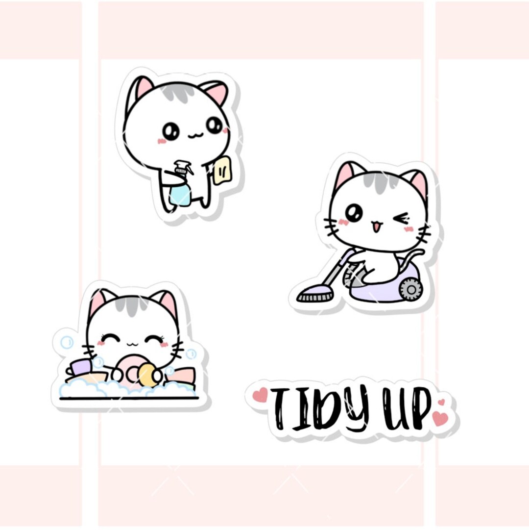 Cleaning / Tidy up / Chores / Sushi the Cat / Cute Character / Kawaii ...