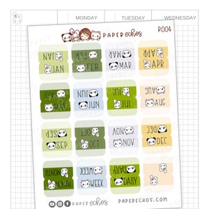 Character Head Tab Stickers / Monthly Tab Stickers / Green Colours ...