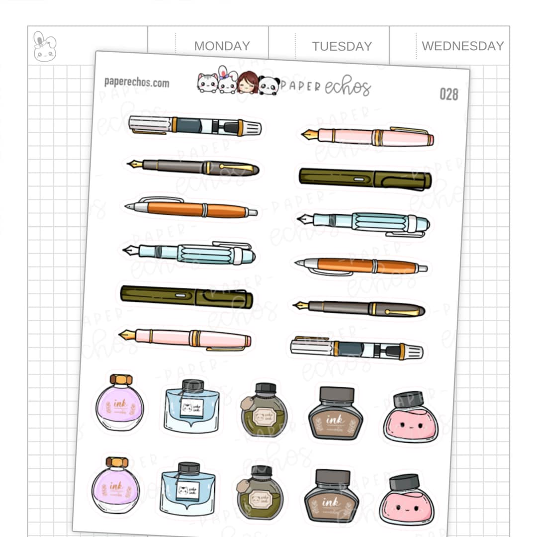 Fountain Pen Theme Icon Stickers / Fountain Pen / Fountain Pen Ink ...