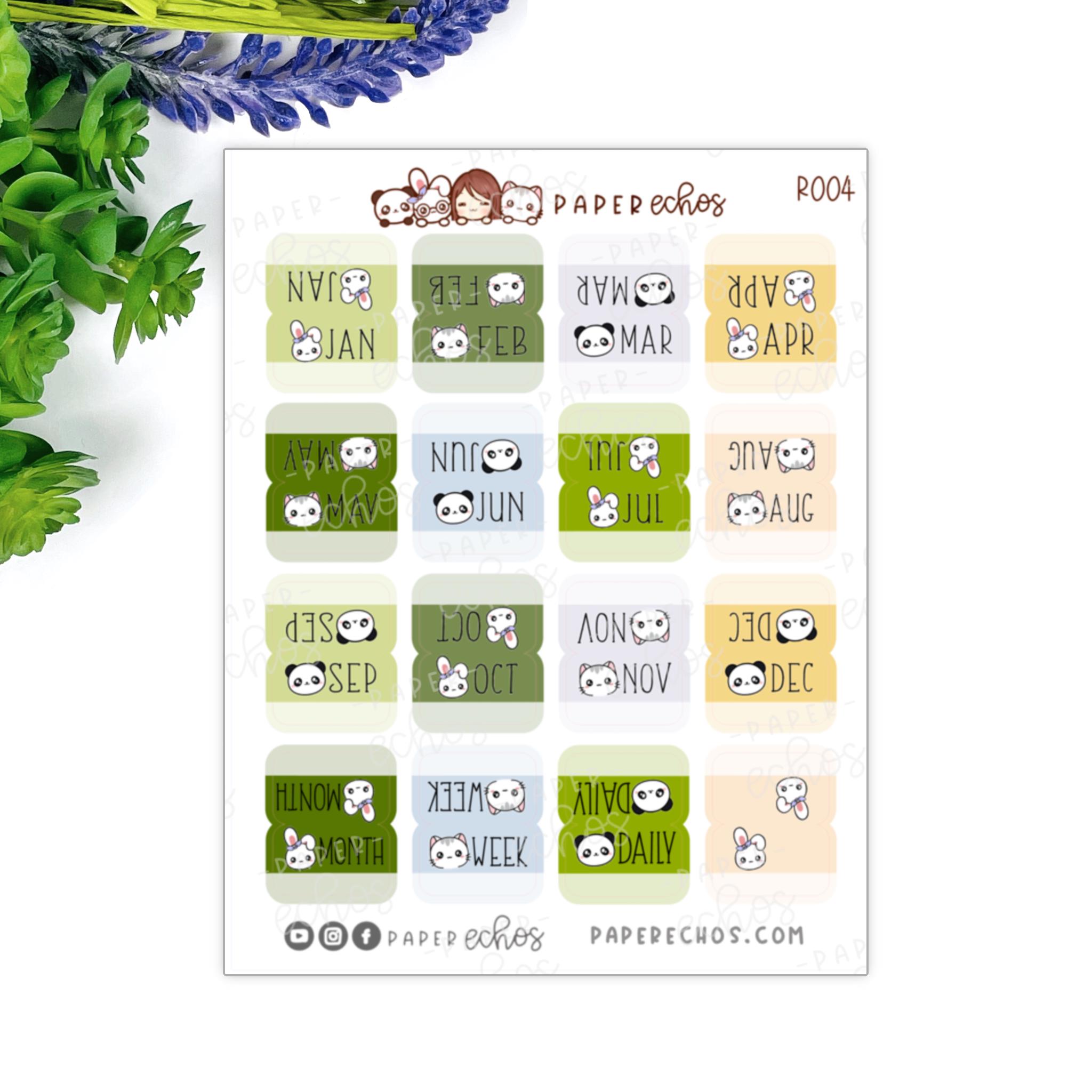 Character Head Tab Stickers / Monthly Tab Stickers / Green Colours ...