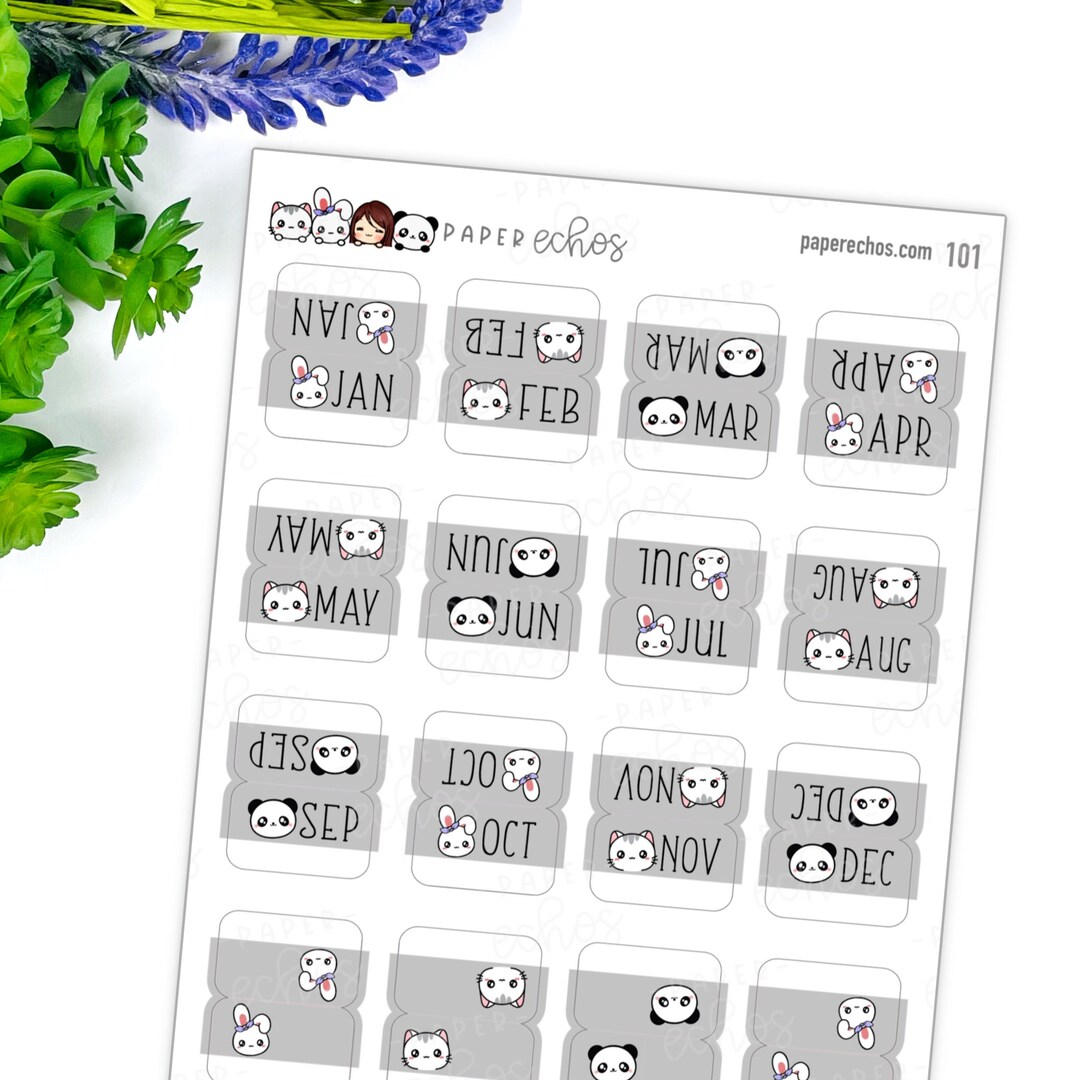 Character Bead Tab Stickers / Monthly Tab Stickers / Grey Colours ...