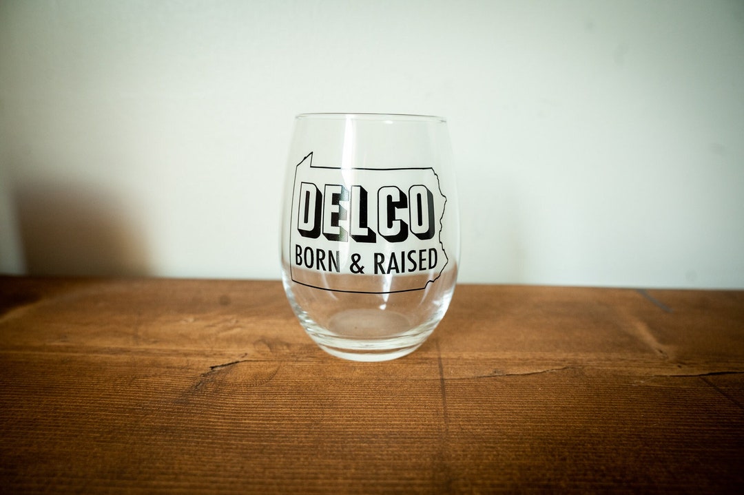 Delco Stemless Wine Glass | Pennsylvania Gift - Etsy
