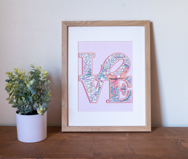 Love Print Retro Philadelphia Map Print Philadelphia | Etsy
