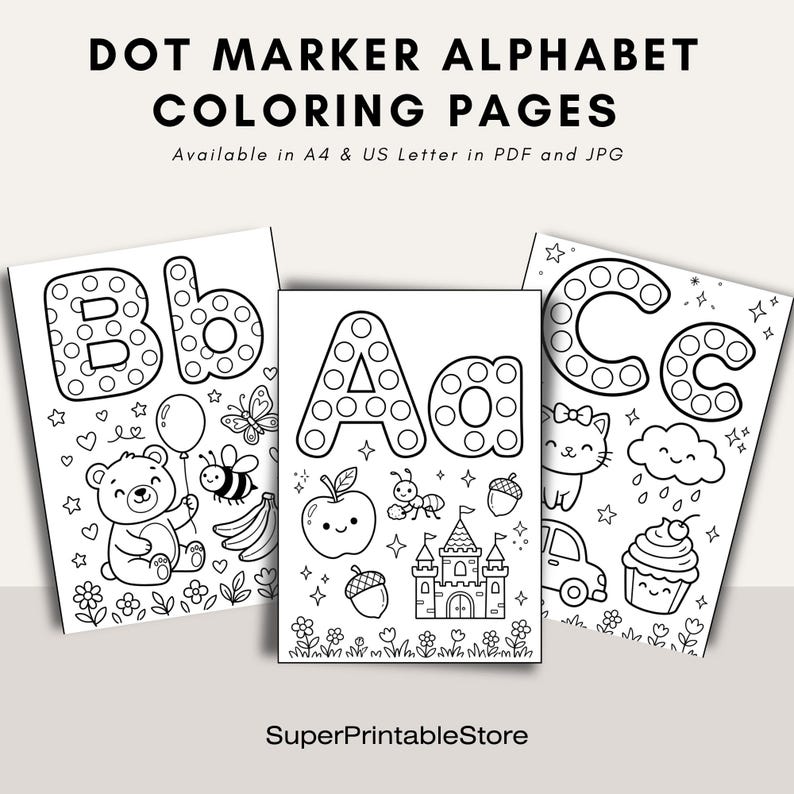 Buy Dot Marker Alphabet Coloring Pages A to Z | Preschool Printable ...
