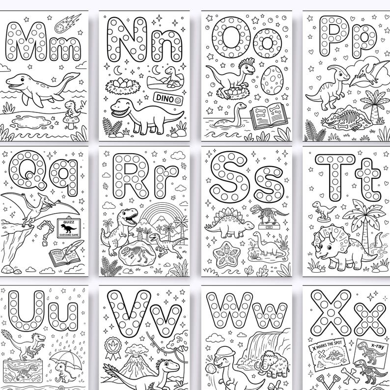 Dot the Dinosaur Alphabet Coloring Pages | Preschool Printable ABC ...