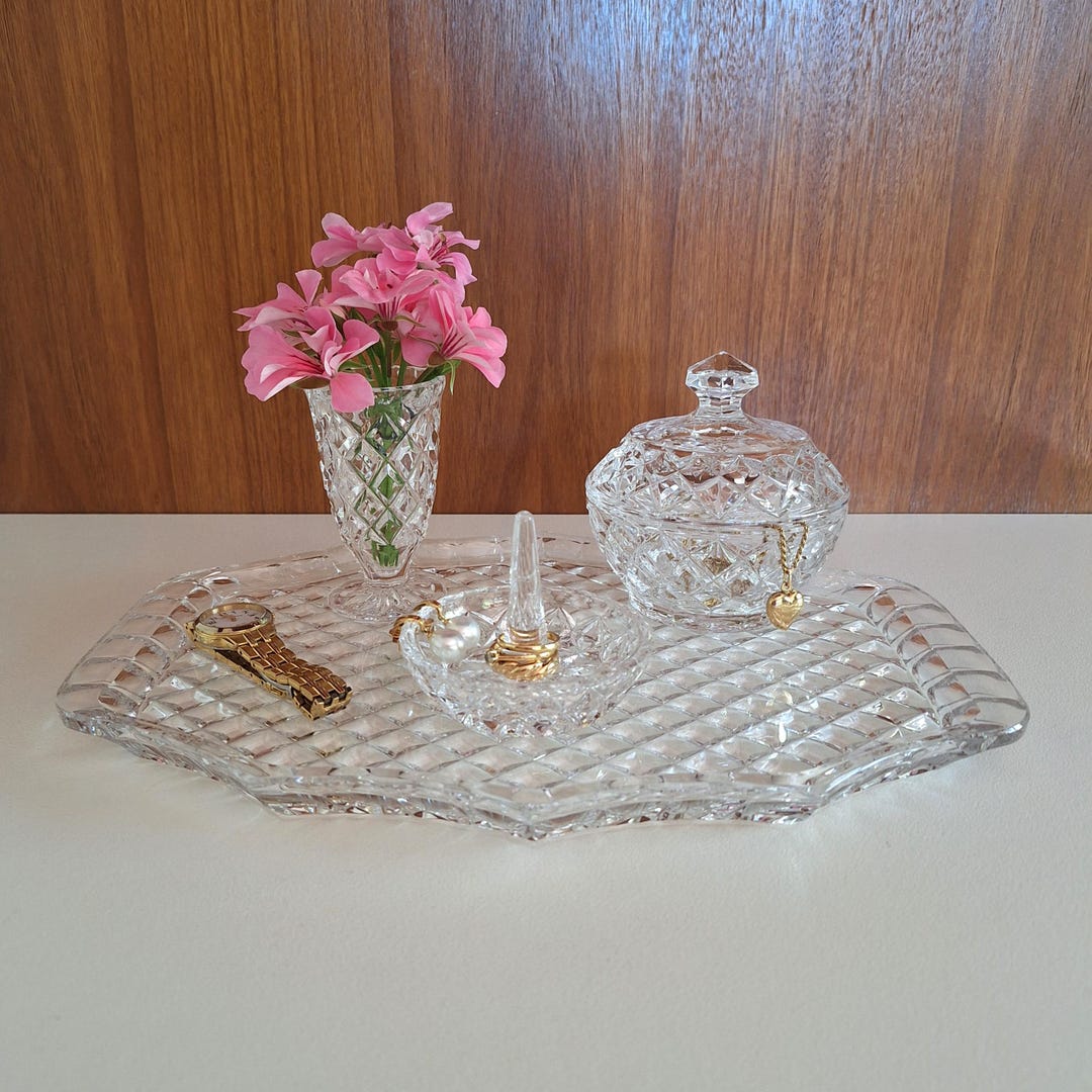 Vintage as New 5 Piece Glass Crystal Dressing Table Vanity Set / Lead ...