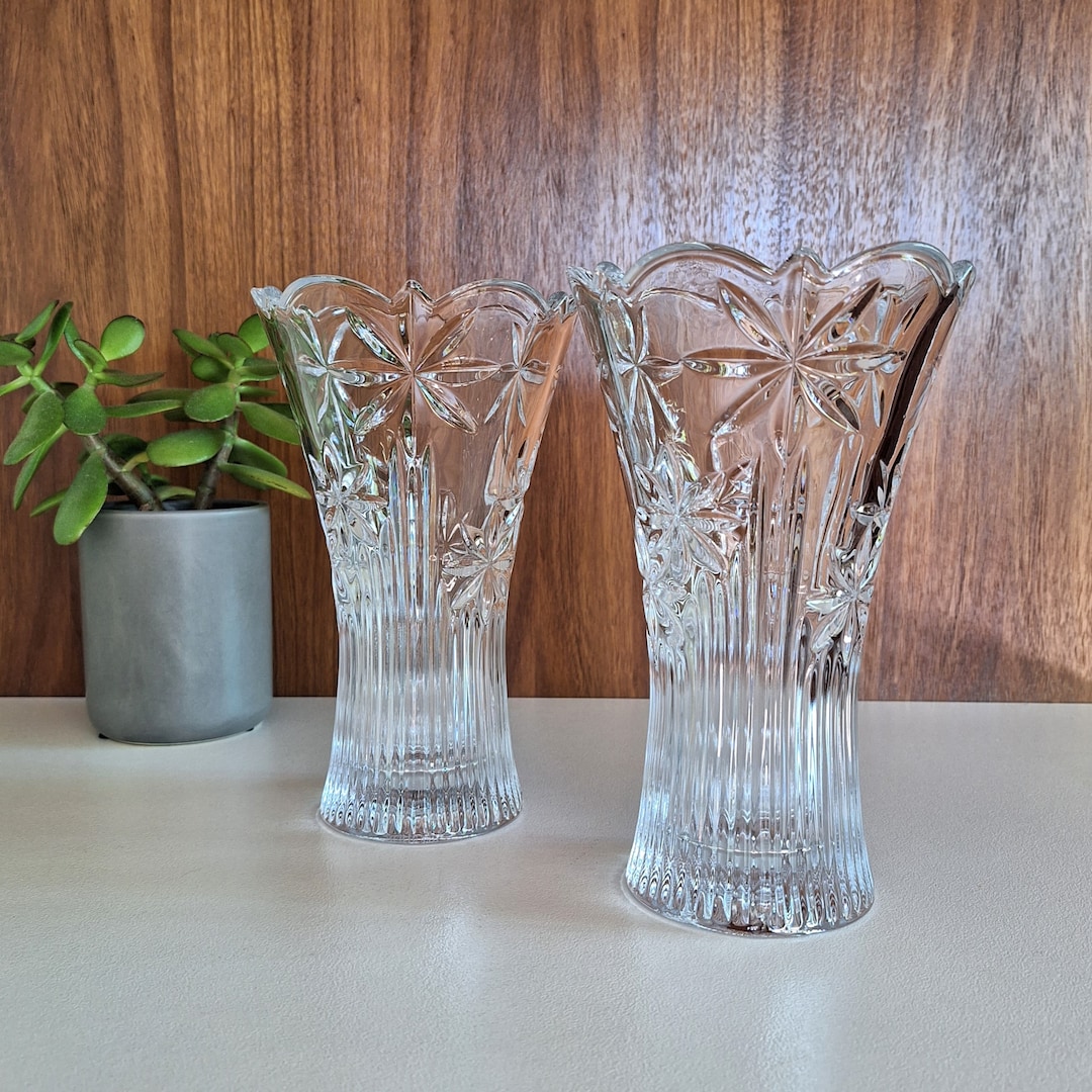 Vintage Pair of Large Crystal Vases / Bohemia Crystal Vase / Floral ...