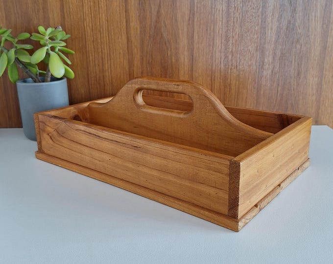 Vintage Large Solid Wood Cutlery Caddy / Wooden Condiment Holder / Wood ...
