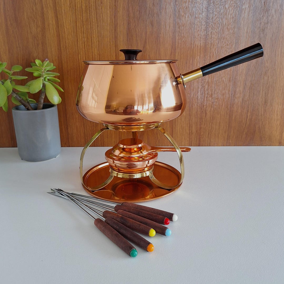 Vintage as New Copper Fondue Set With Brass Stand / Large Fondue Set ...