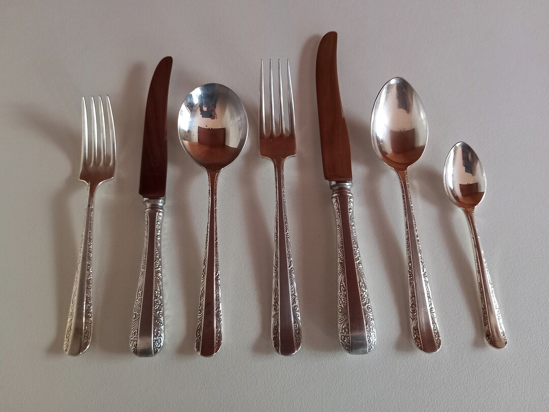 Vintage 42 Piece 6 Place Setting Silver Plated Flatware Cutlery Set ...