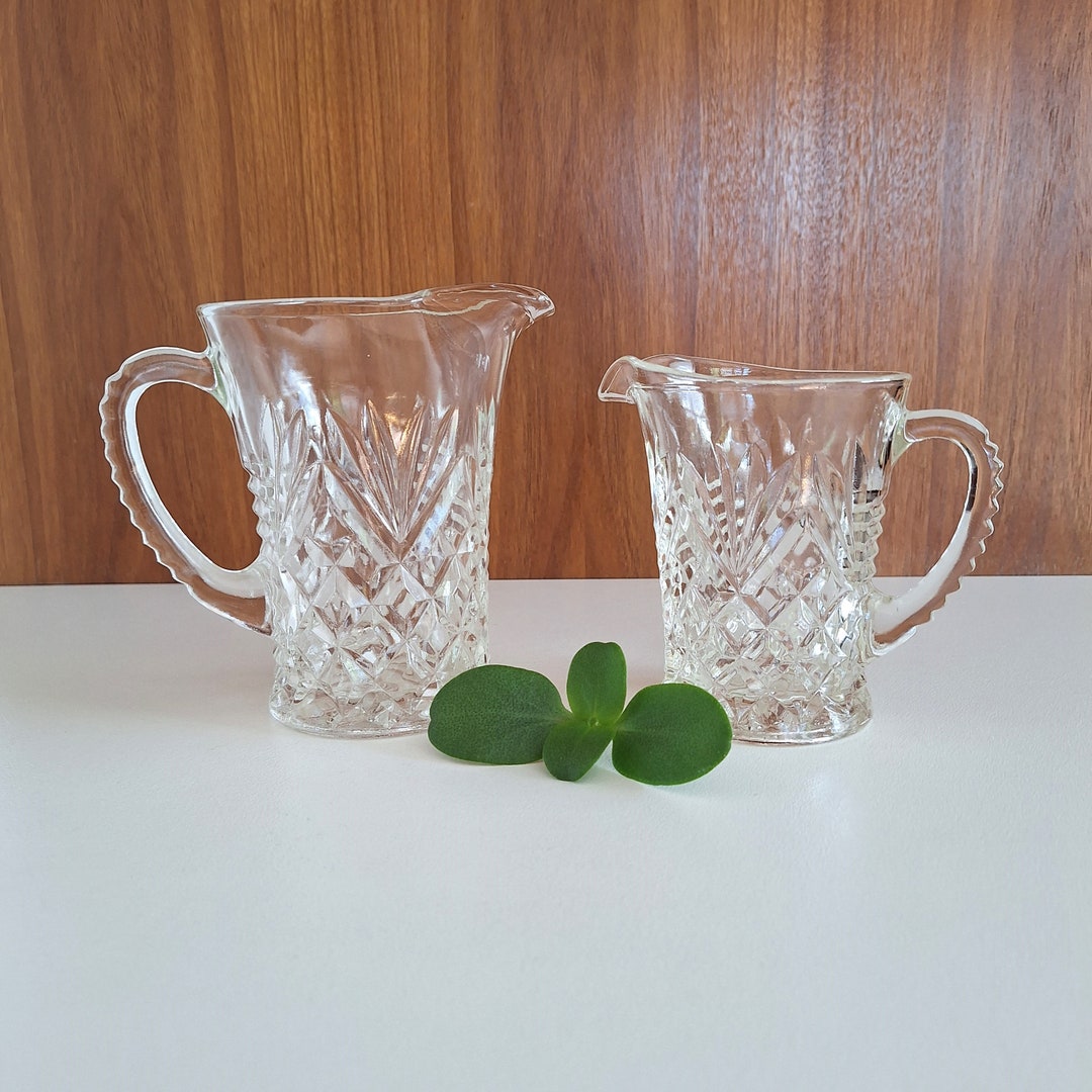 Vintage Pair of Matching Pressed Glass Water Jugs / Milk Jugs / Juice ...