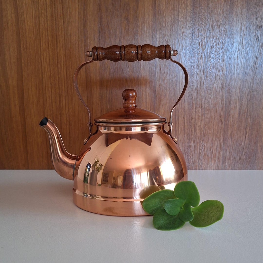 Vintage as New Copper Kettle Tea Pot With Wooden Handle / Copper Tea ...