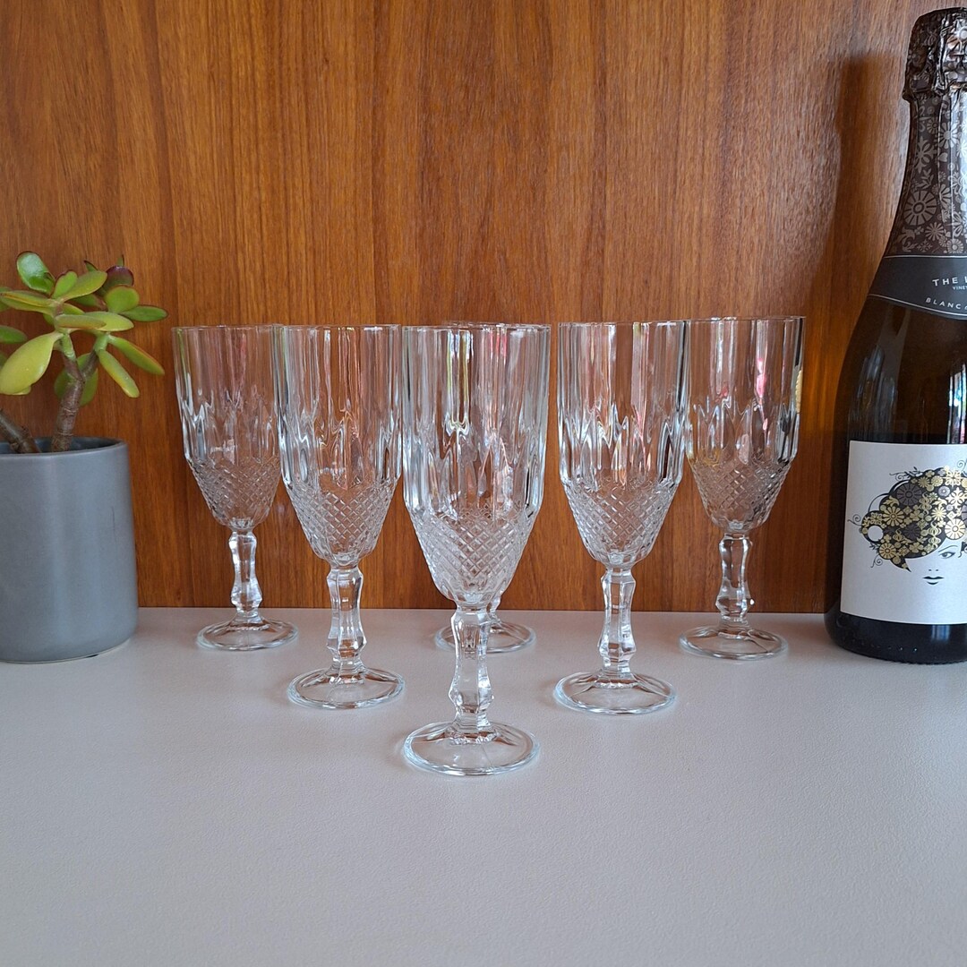 Vintage Italian Crystal Champagne Flutes - Set of 6 - A & M Frangar - Etsy