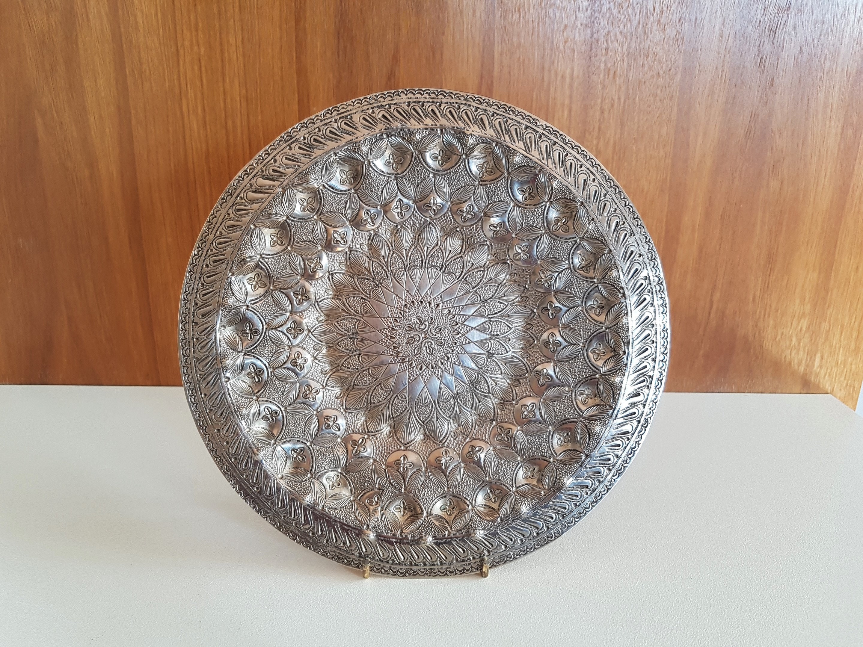 Vintage Etched Metal Wall Plate / Etched Moroccan Plate / - Etsy