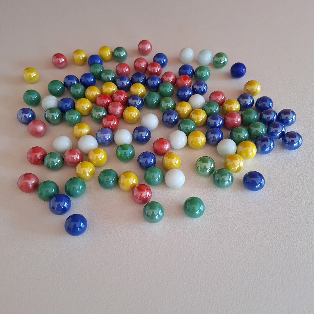 112 Vintage Assorted Solid Colour Glass Marbles / Blue Marbles / White ...
