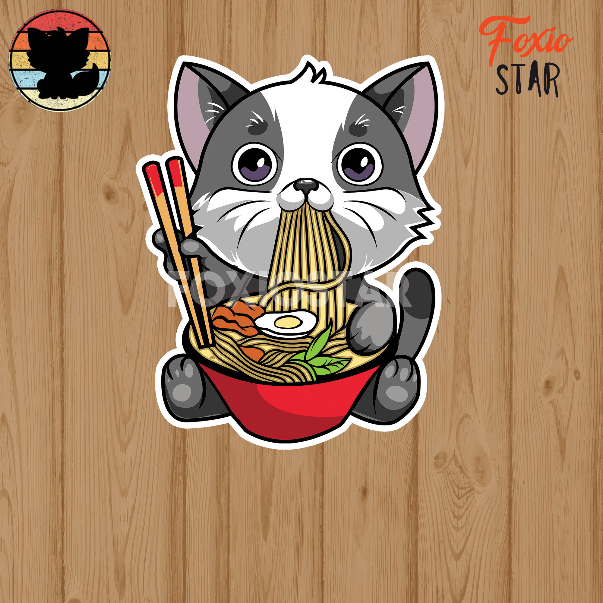 Kawaii Cat Eating Noodles Sticker / Japanese Cat Sticker / | Etsy