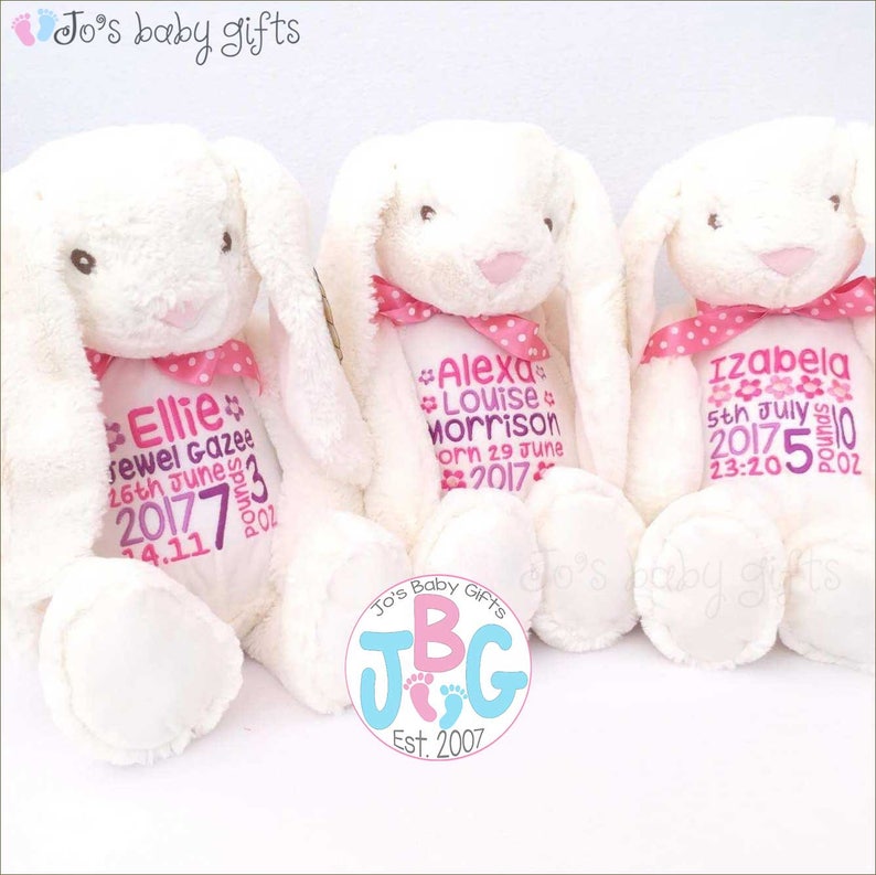Personalised Bunny Rabbit Teddy Bear, Embroidered Birthday Gift, Boy or ...