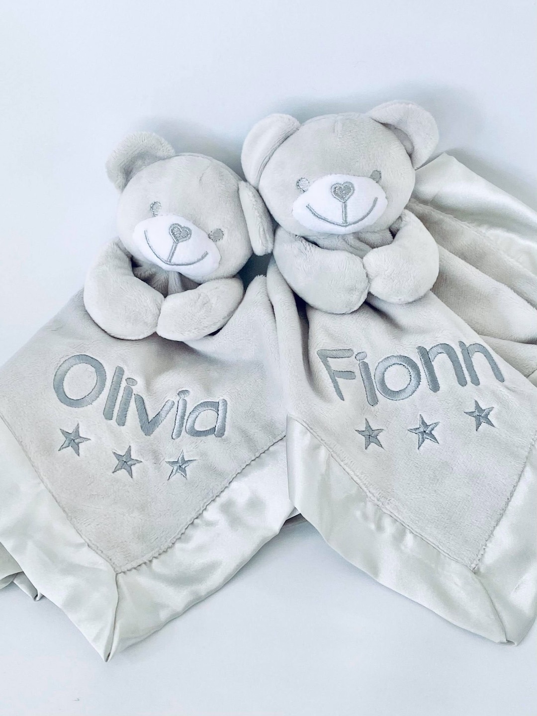 Personalised Grey Baby Comforter, Teddy Bear Comfort Blanket, New Baby ...