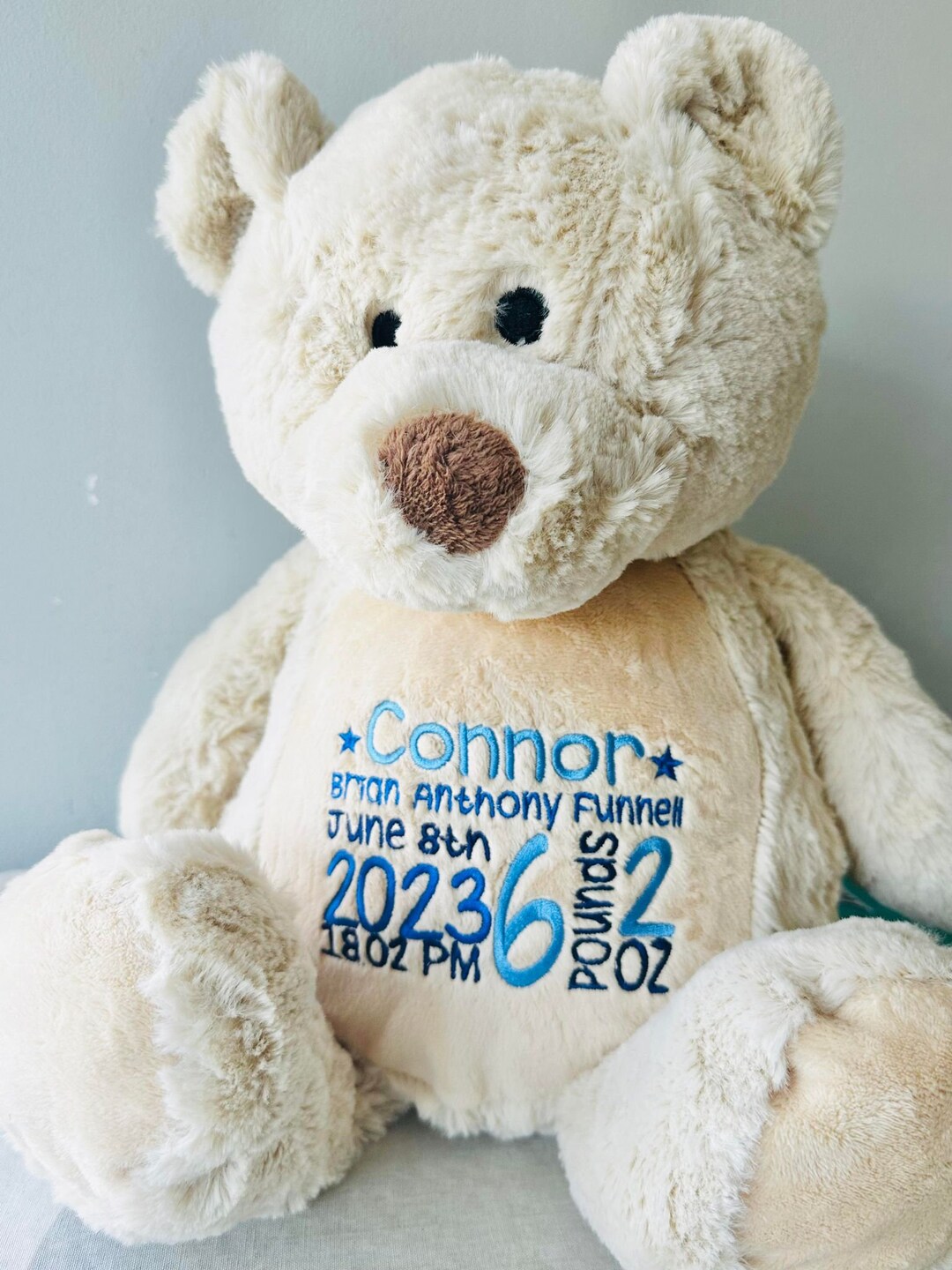 Personalised Embroidered Teddy Bear, Classic Brown Teddy, New Baby Gift ...