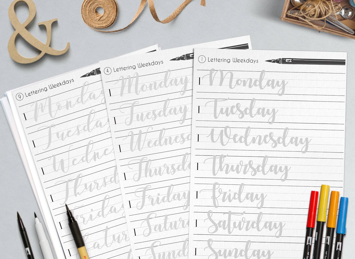 20 Brush Lettering Ways to Write WEEKDAYS With a Printable - Etsy