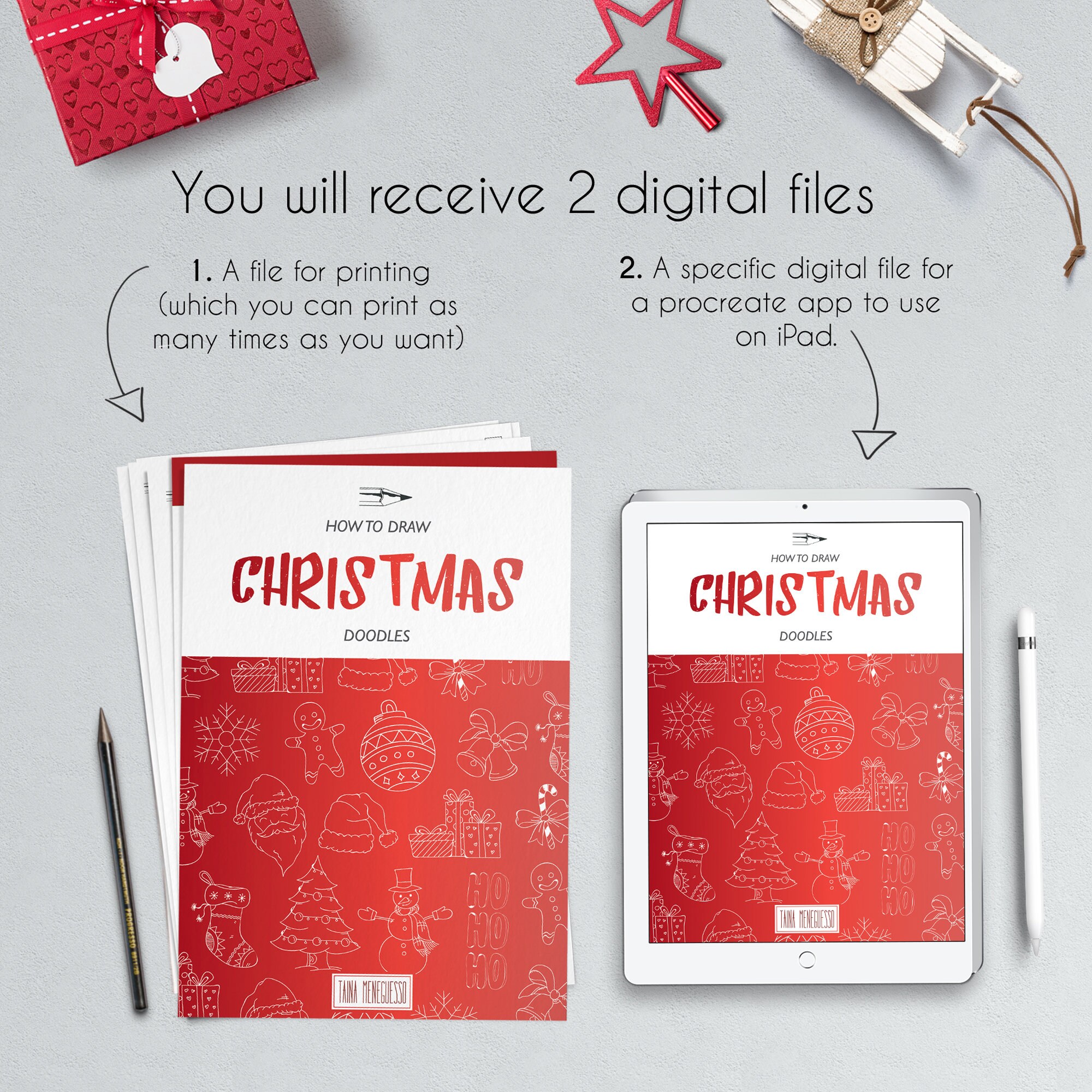 How to Draw Christmas Doodle Procreate File for iPad Practice Sheets ...