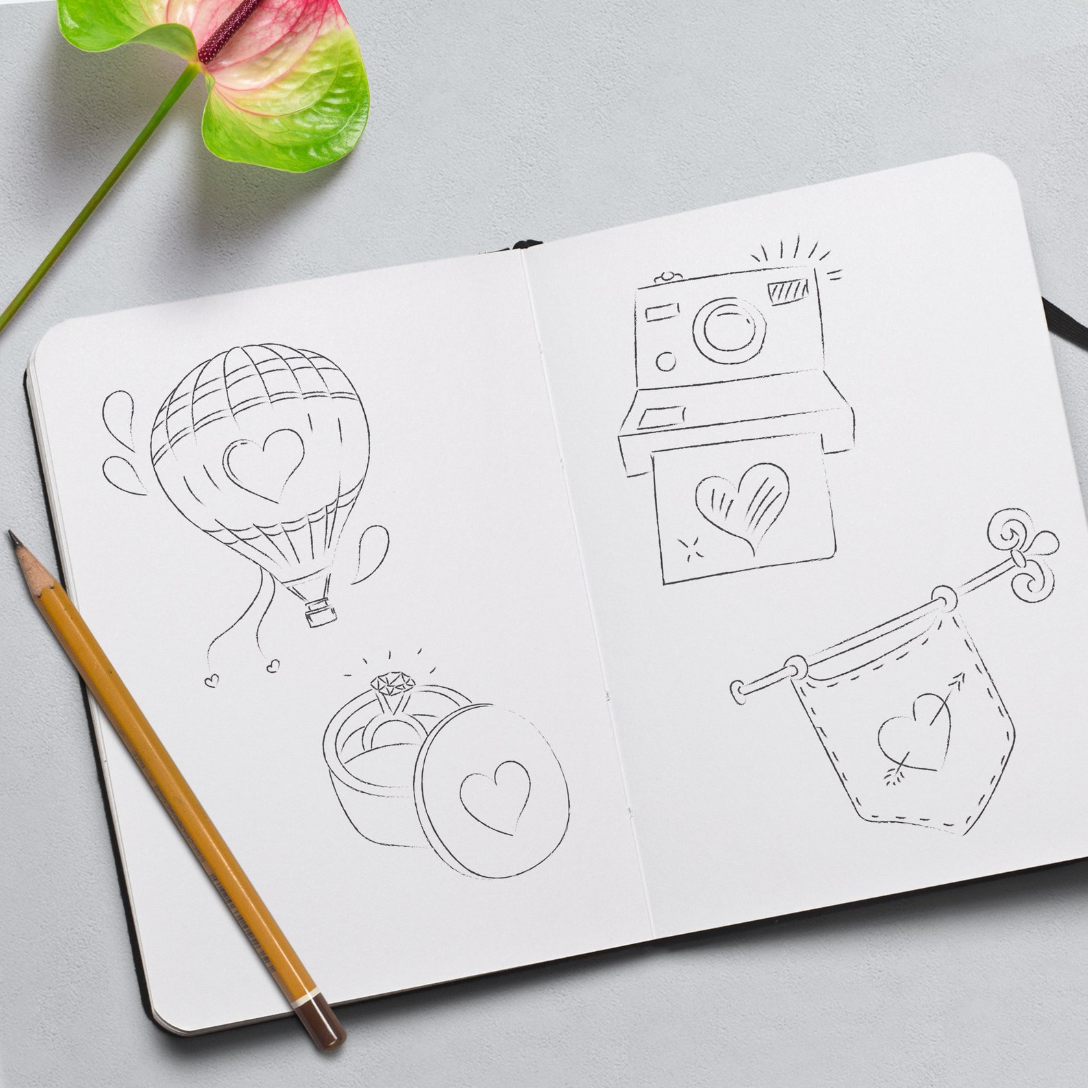 Draw Valentine's doodle with a instruction and step by | Etsy