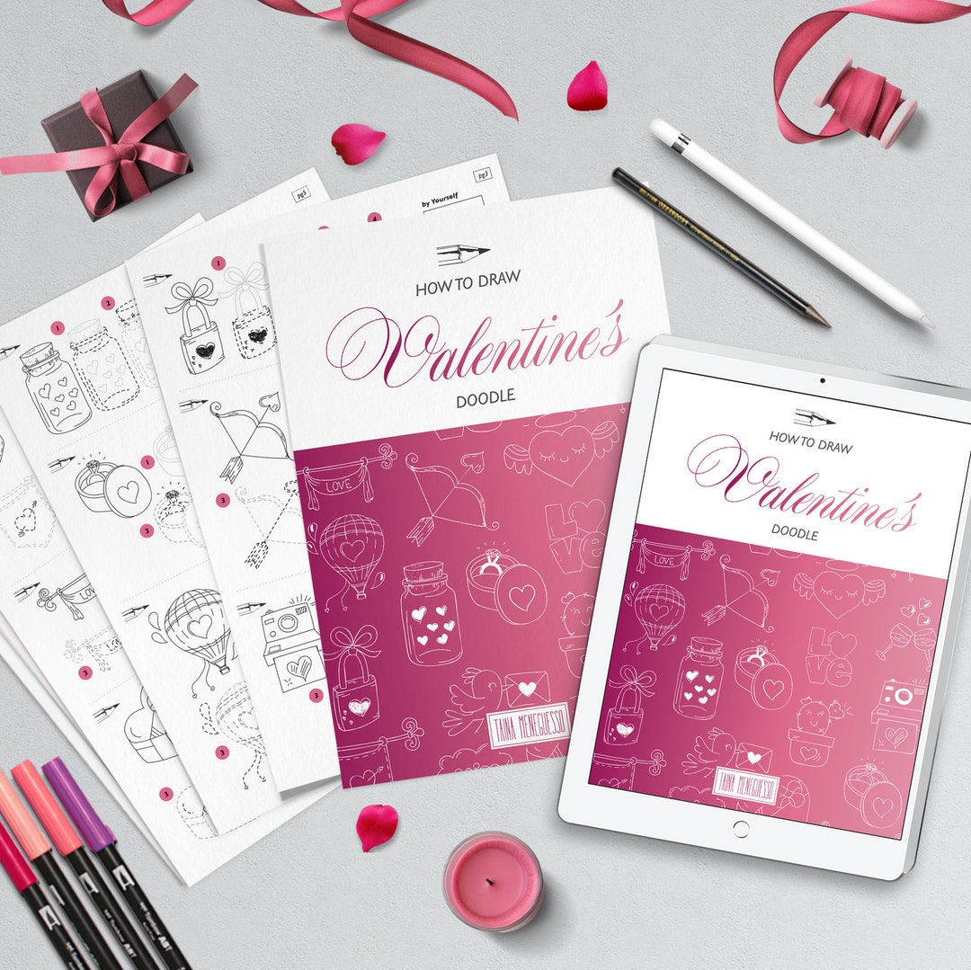 Draw Valentine's Doodle With a Instruction and Step by Step Worksheets ...