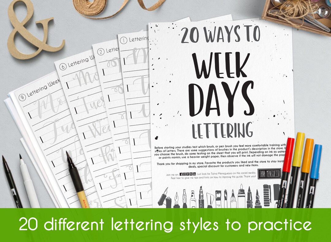 20 Brush Lettering Ways to Write WEEKDAYS, With a Printable Worksheet ...