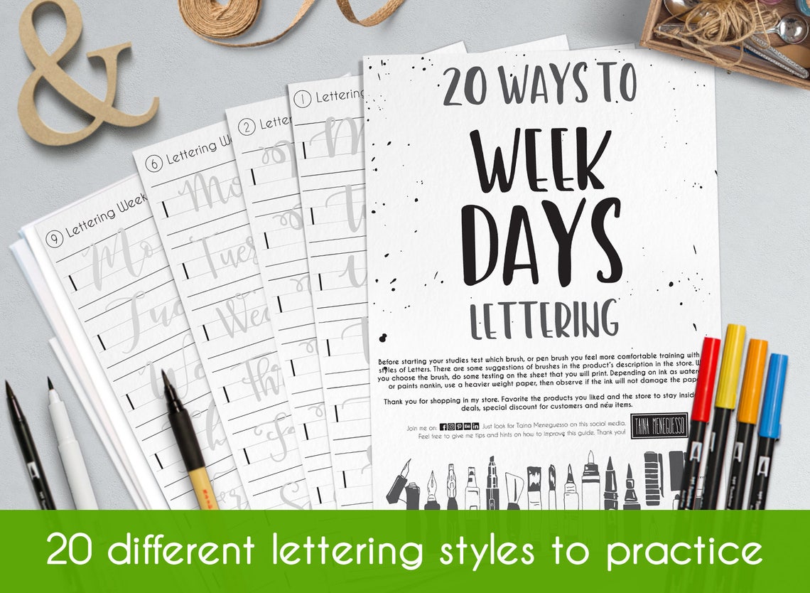 20 Brush Lettering Ways to Write WEEKDAYS With a Printable | Etsy