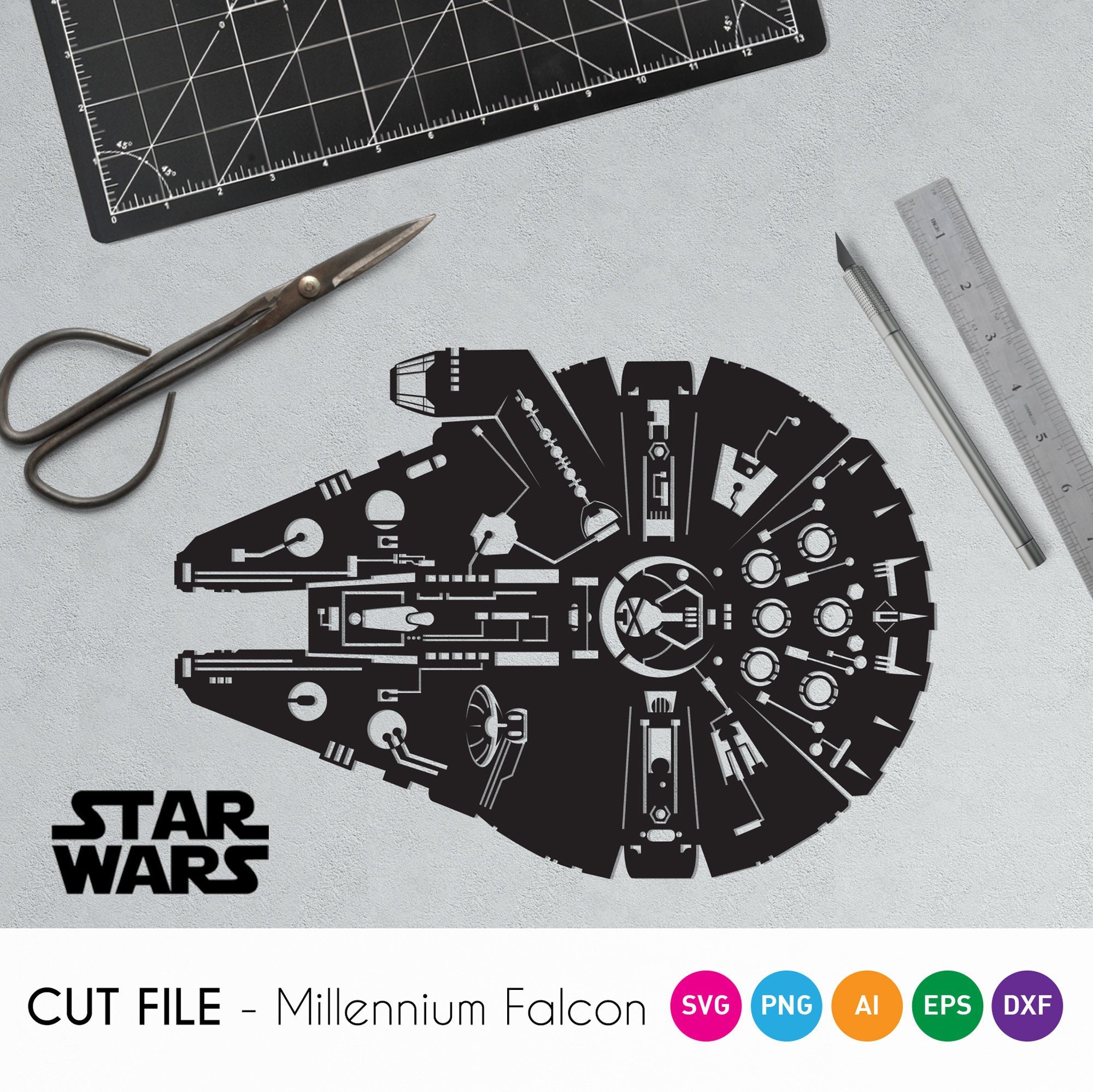 Star Wars - Millennium Falcon Cut File Format in Svg, Eps, Png, Dxf and ...
