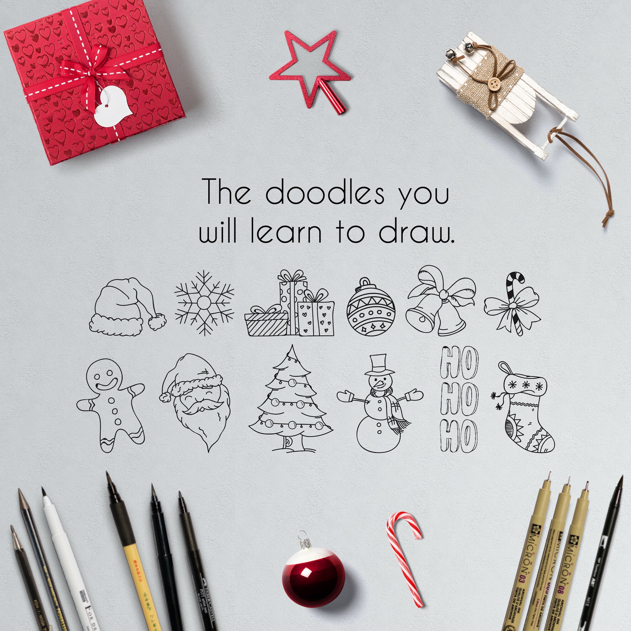 How to Draw Christmas Doodle Procreate File for iPad Practice Sheets ...