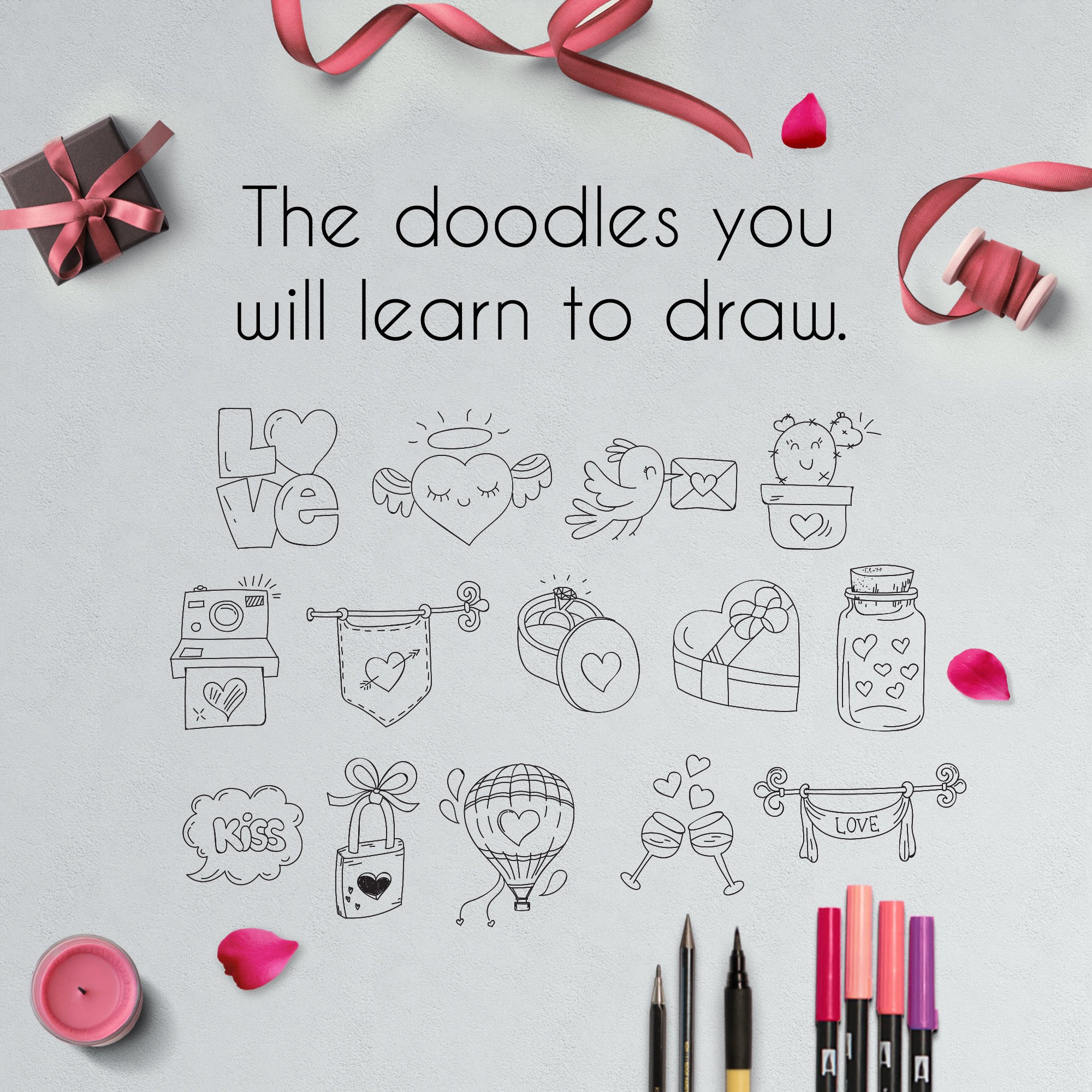 Draw Valentine's doodle with a instruction and step by | Etsy