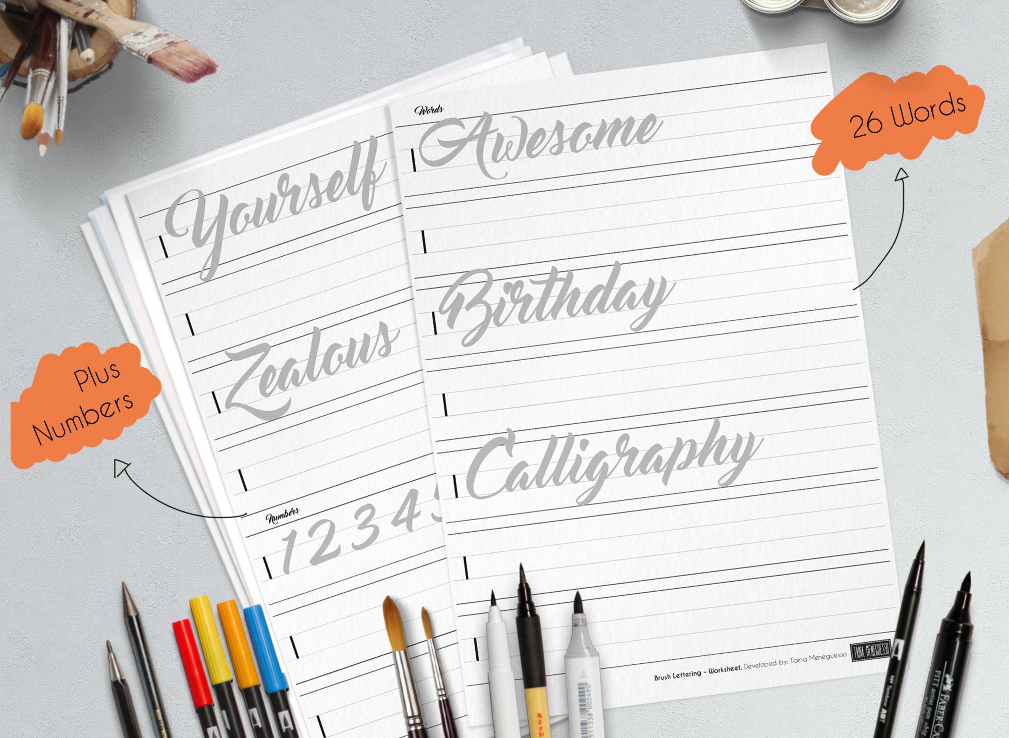 Learn brush lettering with a complete practice guide worksheet | Etsy