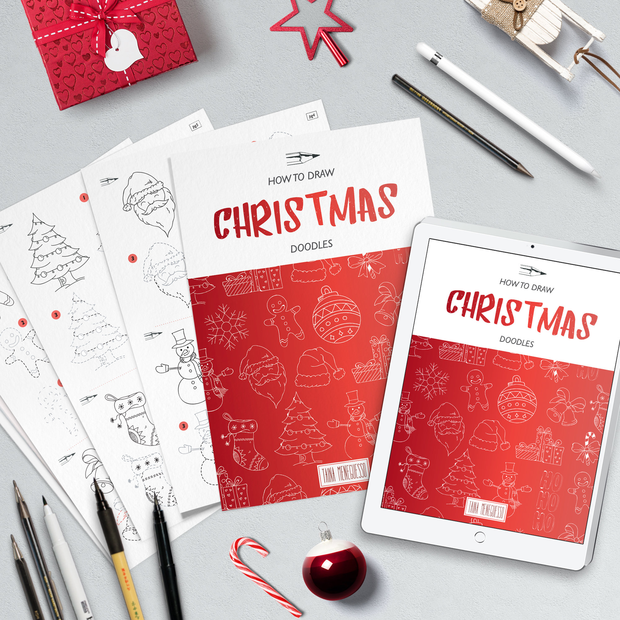 How to Draw Christmas Doodle Procreate File for iPad Practice Sheets ...