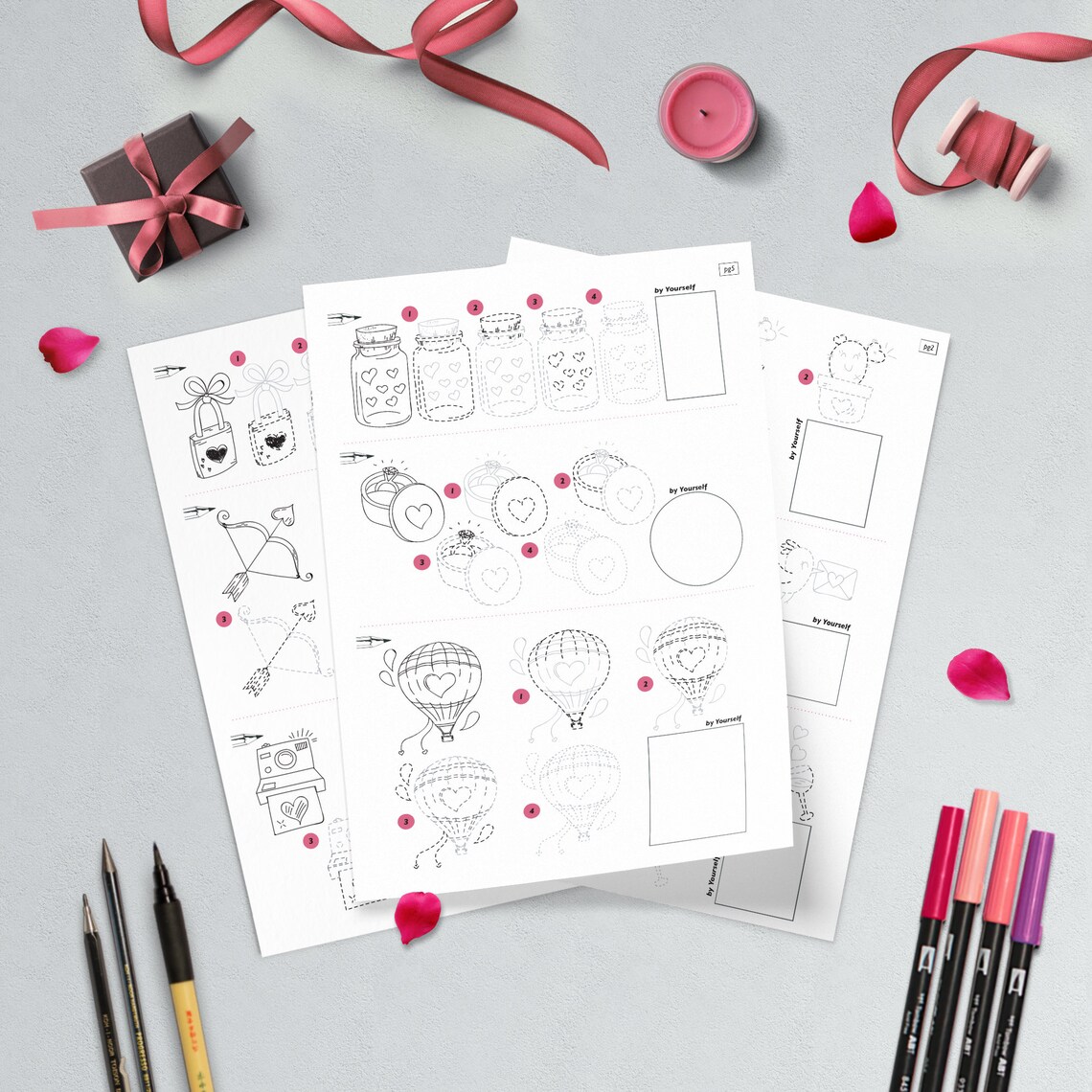 Draw Valentine's doodle with a instruction and step by | Etsy