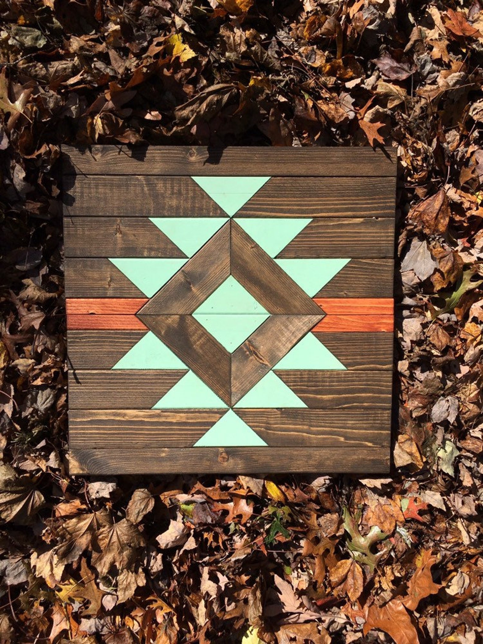 Hand Crafted Aztec Wood Wall Art Geometric Wall Decor Mint Etsy