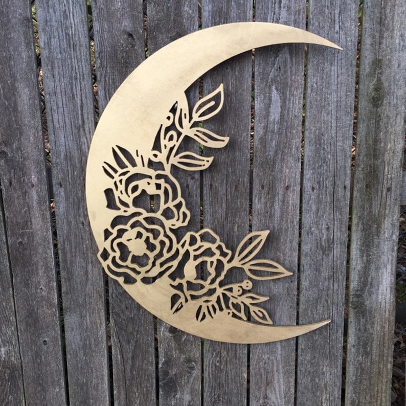 Large Floral Crescent Moon Wood Wall Decor FREE US SHIPPING - Etsy