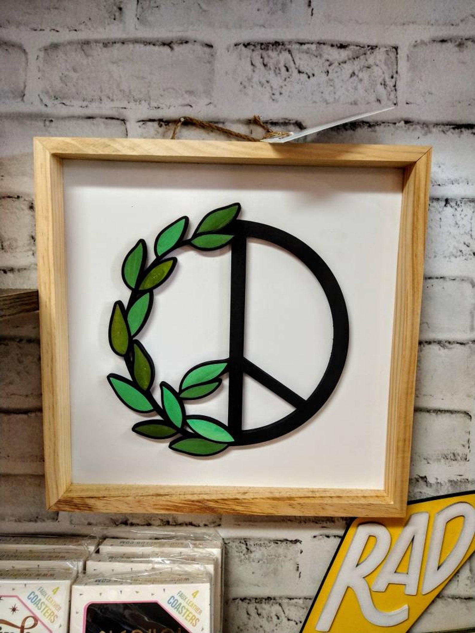 Peace Sign decor wooden peace sign and leaves wall hanging | Etsy